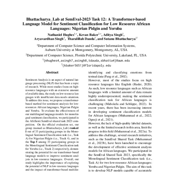 Bhattacharya_Lab at SemEval-2023 Task 12: A Transformer-based Language Model for Sentiment ...