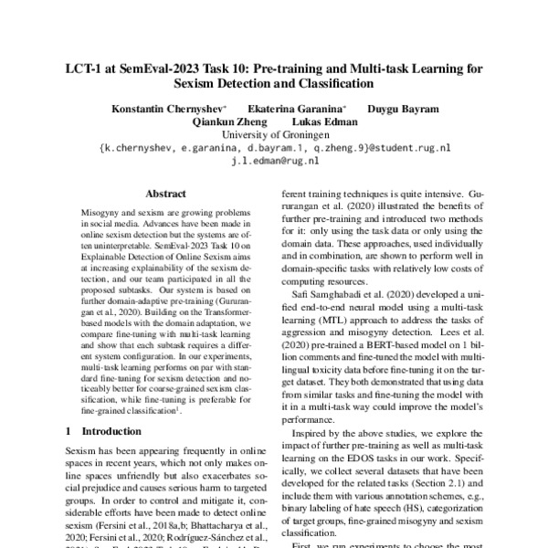 LCT-1 at SemEval-2023 Task 10: Pre-training and Multi-task Learning for Sexism Detection and ...