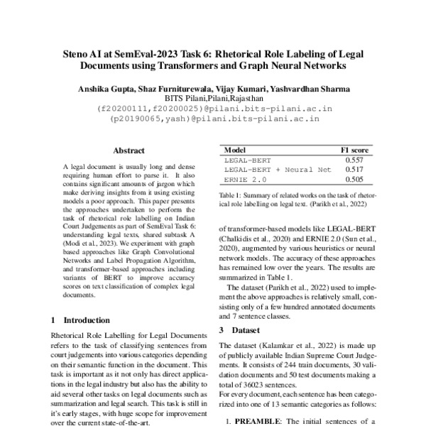 Steno AI at SemEval-2023 Task 6: Rhetorical Role Labelling of Legal Documents using Transformers ...