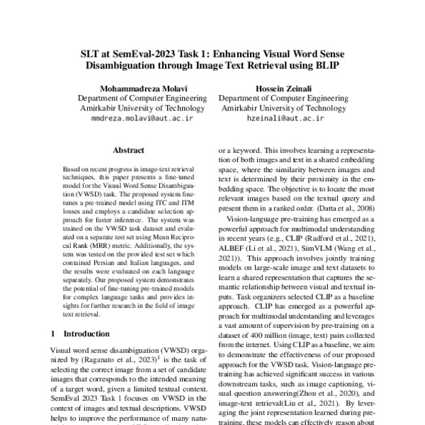 Slt At Semeval 2023 Task 1 Enhancing Visual Word Sense Disambiguation Through Image Text