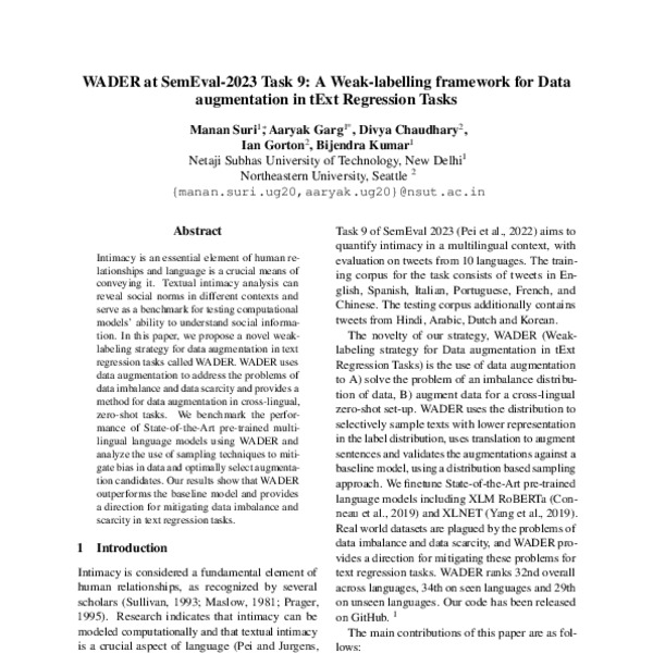 WADER at SemEval-2023 Task 9: A Weak-labelling framework for Data augmentation in tExt ...