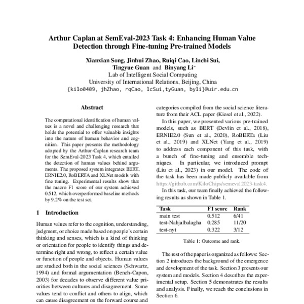 Arthur Caplan at SemEval-2023 Task 4: Enhancing Human Value Detection through Fine-tuned Pre ...