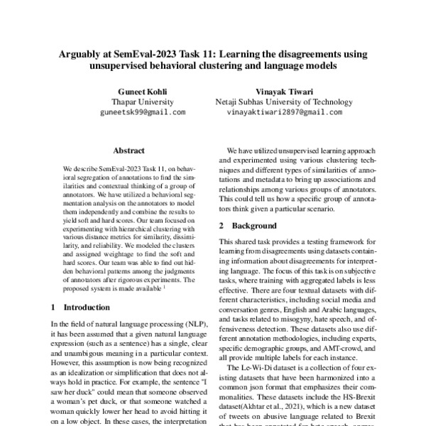 Arguably at SemEval-2023 Task 11: Learning the disagreements using unsupervised behavioral ...