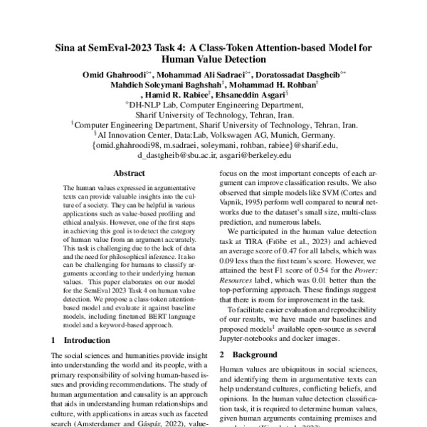 Sina at SemEval-2023 Task 4: A Class-Token Attention-based Model for Human Value Detection - ACL ...