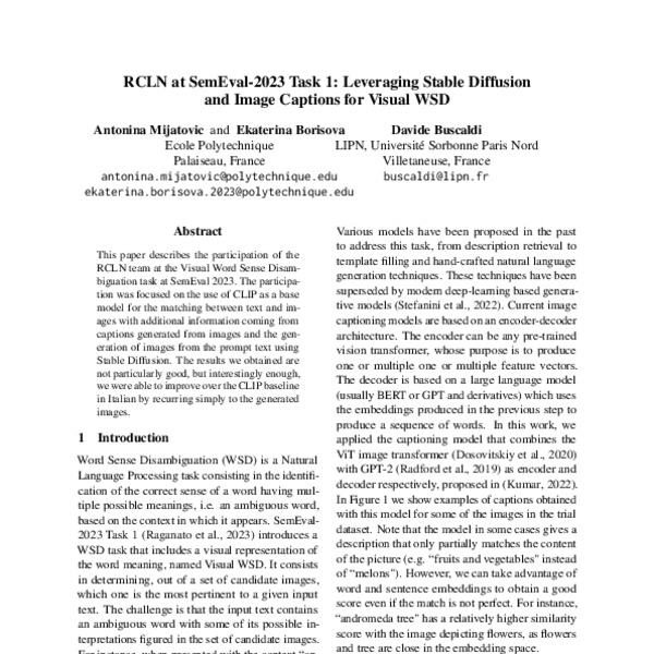 RCLN at SemEval-2023 Task 1: Leveraging Stable Diffusion and Image Captions for Visual WSD - ACL ...