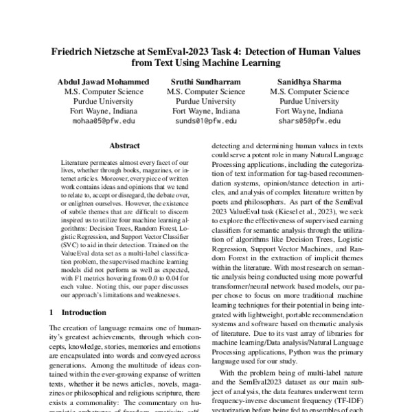 Friedrich Nietzsche at SemEval-2023 Task 4: Detection of Human Values from Text Using Machine ...
