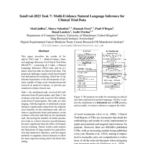 SemEval-2023 Task 7: Multi-Evidence Natural Language Inference for Clinical Trial Data - ACL ...