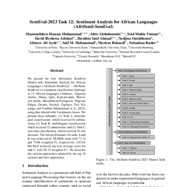 SemEval-2023 Task 12: Sentiment Analysis for African Languages (AfriSenti-SemEval) - ACL Anthology