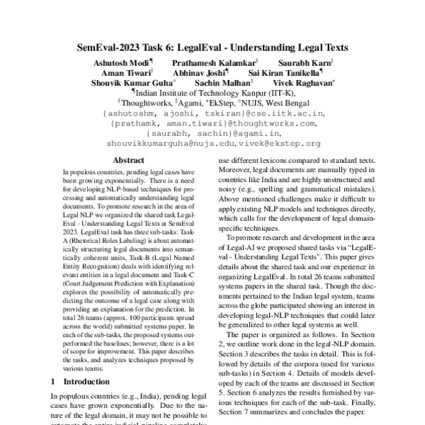 SemEval-2023 Task 6: LegalEval - Understanding Legal Texts - ACL Anthology