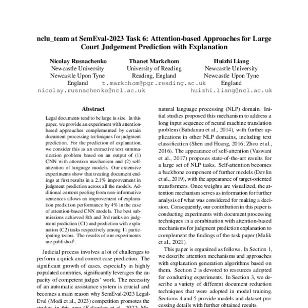 nclu_team at SemEval-2023 Task 6: Attention-based Approaches for Large Court Judgement ...