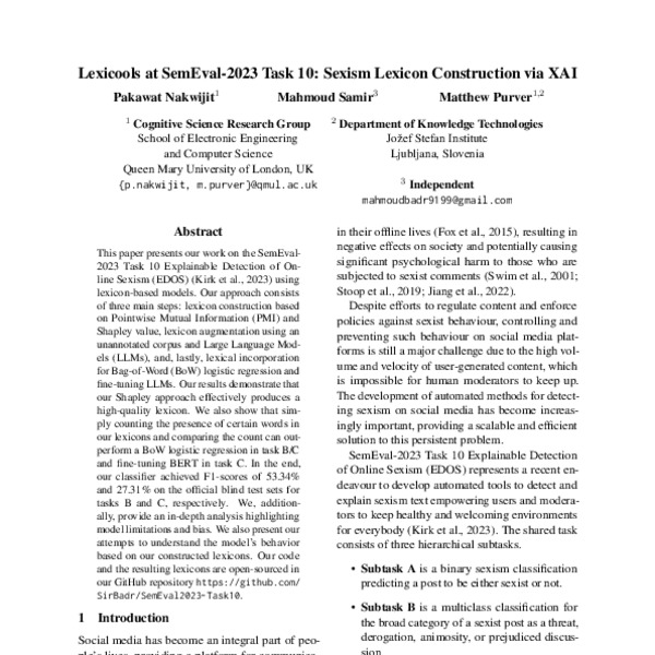 Lexicools At Semeval 2023 Task 10 Sexism Lexicon Construction Via Xai Acl Anthology 