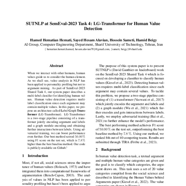 SUTNLP at SemEval-2023 Task 4: LG-Transformer for Human Value Detection - ACL Anthology