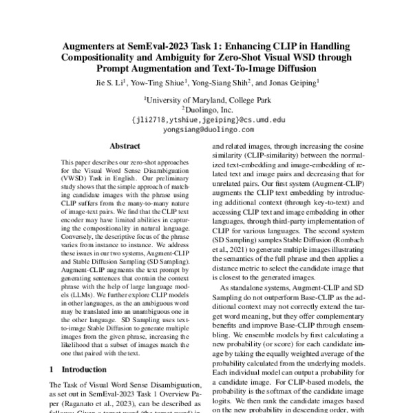 Augmenters at SemEval-2023 Task 1: Enhancing CLIP in Handling Compositionality and Ambiguity for ...