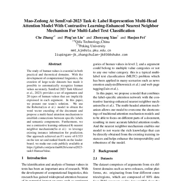 Mao-Zedong at SemEval-2023 Task 4: Label Represention Multi-Head Attention Model with ...