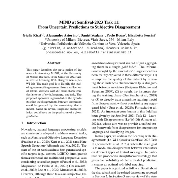 MIND at SemEval-2023 Task 11: From Uncertain Predictions to Subjective Disagreement - ACL Anthology
