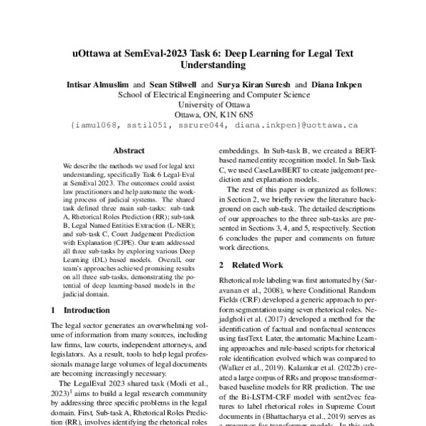 uOttawa at SemEval-2023 Task 6: Deep Learning for Legal Text Understanding - ACL Anthology