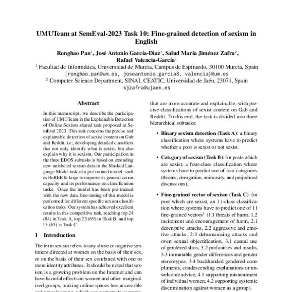 UMUTeam at SemEval-2023 Task 10: Fine-grained detection of sexism in English - ACL Anthology