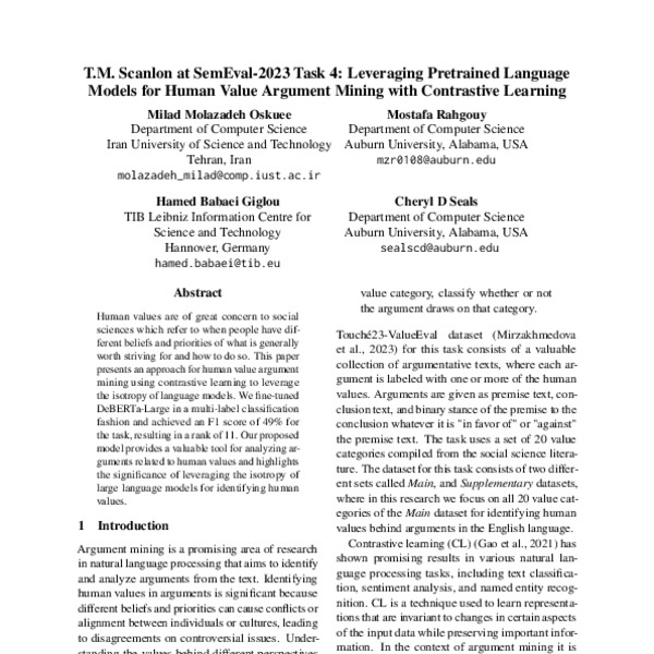 T.M. Scanlon at SemEval-2023 Task 4: Leveraging Pretrained Language Models for Human Value ...