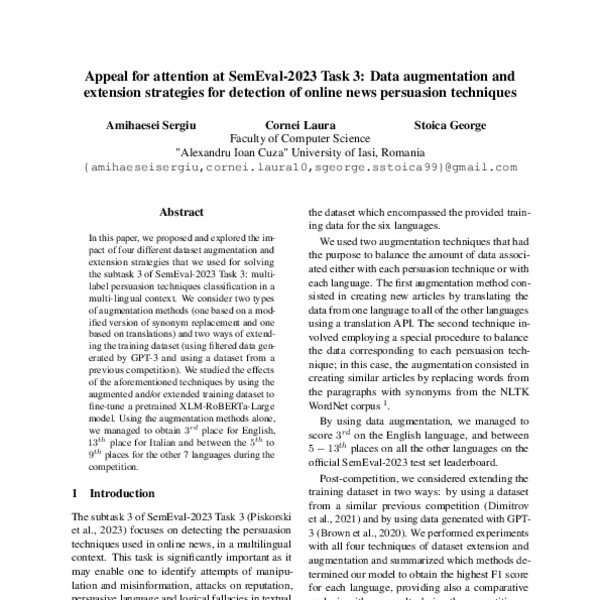 Appeal for Attention at SemEval-2023 Task 3: Data augmentation extension strategies for ...