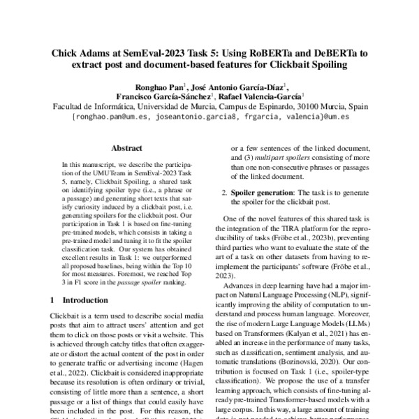 Chick Adams At Semeval 2023 Task 5 Using Roberta And Deberta To Extract Post And Document Based