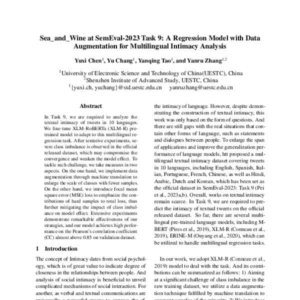 Sea_and_Wine at SemEval-2023 Task 9: A Regression Model with Data Augmentation for Multilingual ...