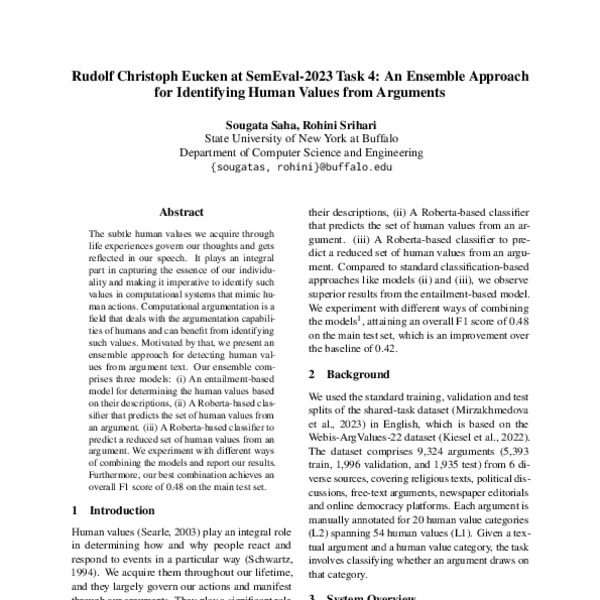 Rudolf Christoph Eucken at SemEval-2023 Task 4: An Ensemble Approach for Identifying Human ...