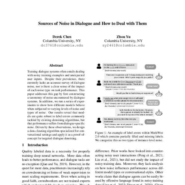 Sources of Noise in Dialogue and How to Deal with Them - ACL Anthology