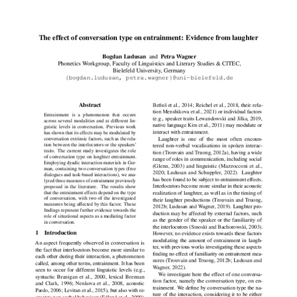 The effect of conversation type on entrainment: Evidence from laughter ...