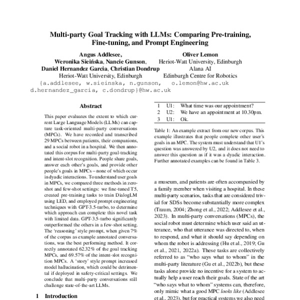 Multi-party Goal Tracking with LLMs: Comparing Pre-training, Fine ...