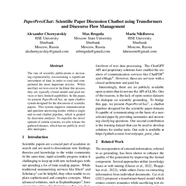 PaperPersiChat: Scientific Paper Discussion Chatbot using Transformers ...