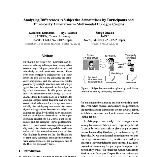 Analyzing Differences in Subjective Annotations by Participants and Third-party Annotators in ...