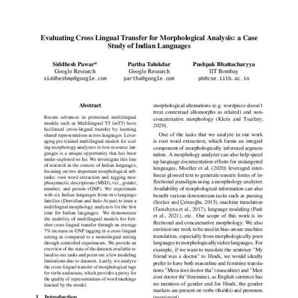 Evaluating Cross Lingual Transfer for Morphological Analysis: a Case Study of Indian Languages ...