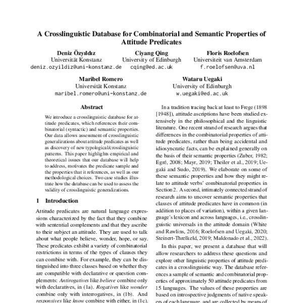 A Crosslinguistic Database for Combinatorial and Semantic Properties of ...