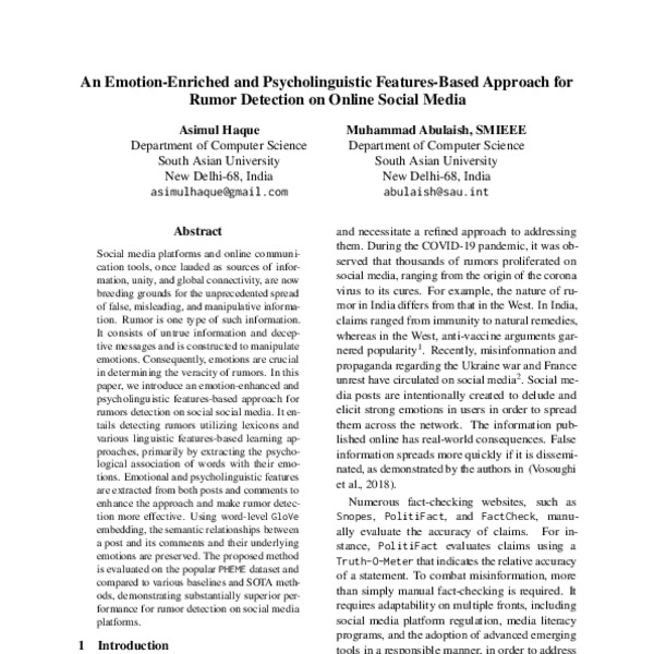 An Emotion-Enriched and Psycholinguistics Features-Based Approach for ...