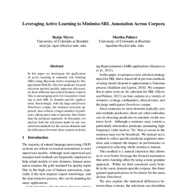 Leveraging Active Learning to Minimise SRL Annotation Across Corpora - ACL Anthology