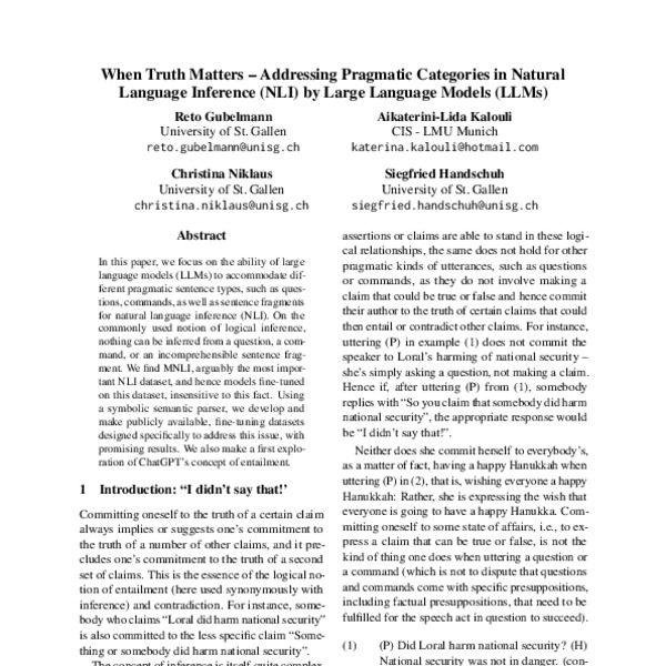 When Truth Matters - Addressing Pragmatic Categories in Natural ...