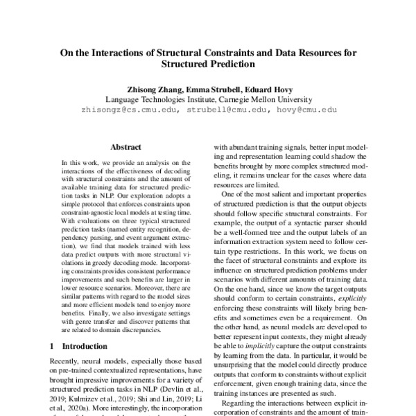 On The Interactions Of Structural Constraints And Data Resources For Structured Prediction Acl