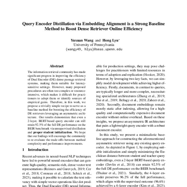 Query Encoder Distillation via Embedding Alignment is a Strong Baseline Method to Boost Dense ...