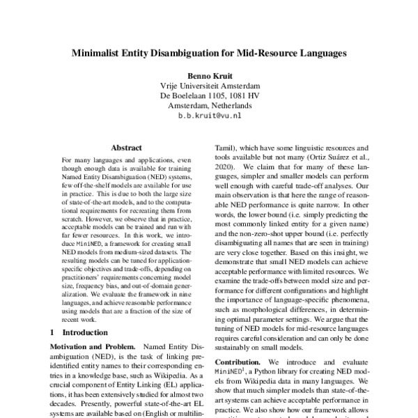 Minimalist Entity Disambiguation for Mid-Resource Languages - ACL Anthology
