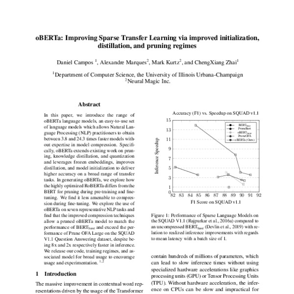 oBERTa: Improving Sparse Transfer Learning via improved initialization, distillation, and ...
