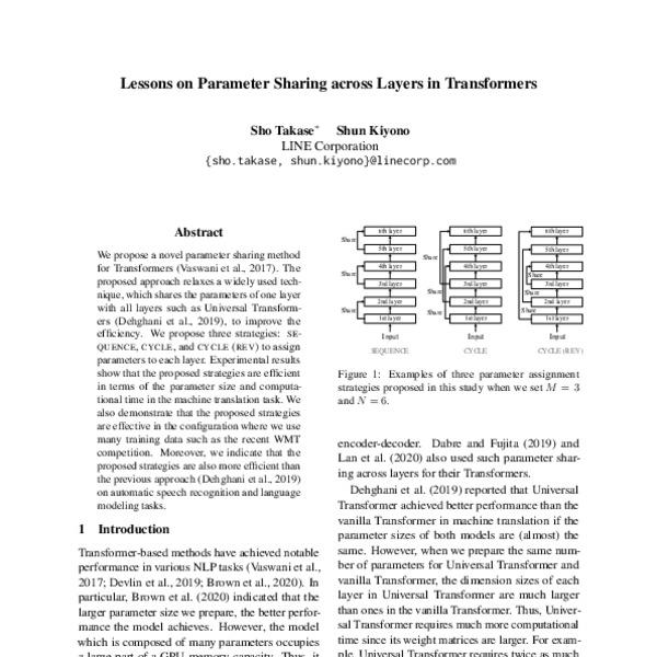 Lessons on Parameter Sharing across Layers in Transformers - ACL Anthology