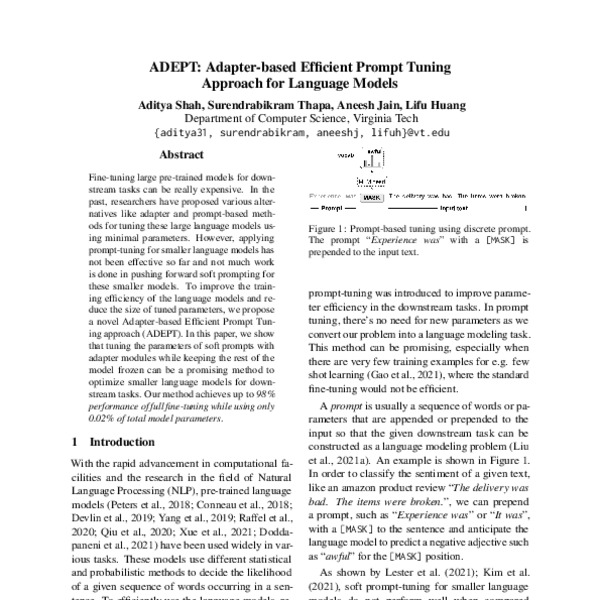 ADEPT: Adapter-based Efficient Prompt Tuning Approach for Language ...