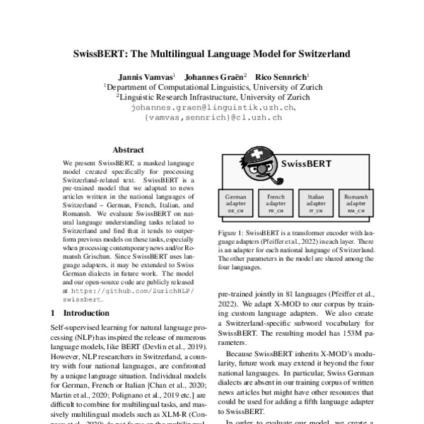 SwissBERT: The Multilingual Language Model for Switzerland - ACL Anthology