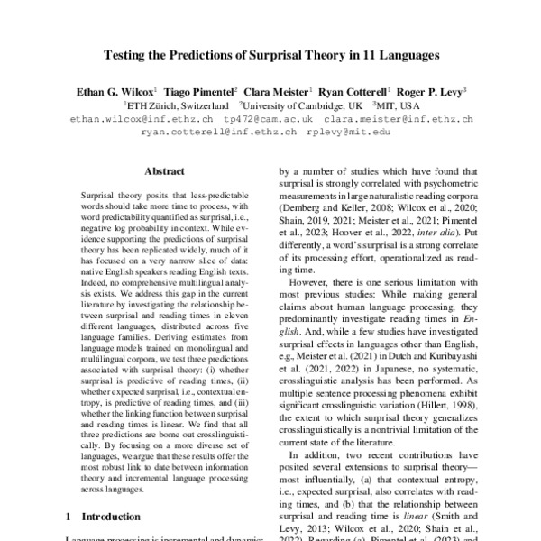 Testing the Predictions of Surprisal Theory in 11 Languages - ACL Anthology