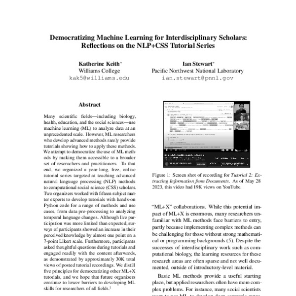 Democratizing Machine Learning for Interdisciplinary Scholars: Reflections on the NLP+CSS ...
