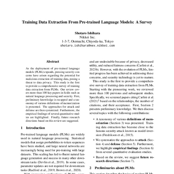 Training Data Extraction From Pre-trained Language Models: A Survey - ACL Anthology