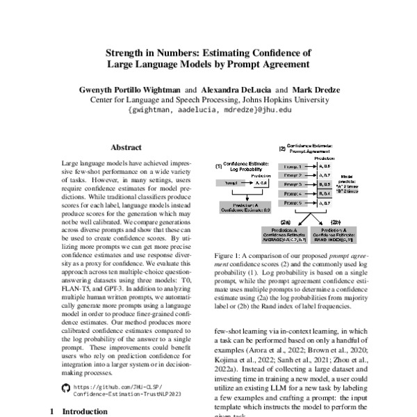 Strength in Numbers: Estimating Confidence of Large Language Models by Prompt Agreement - ACL ...