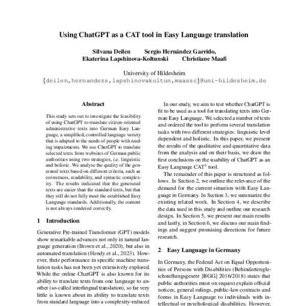 Using Chatgpt As A Cat Tool In Easy Language Translation Acl Anthology