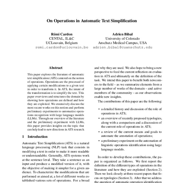 On Operations in Automatic Text Simplification - ACL Anthology