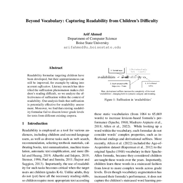 Beyond Vocabulary: Capturing Readability from Children’s Difficulty ...